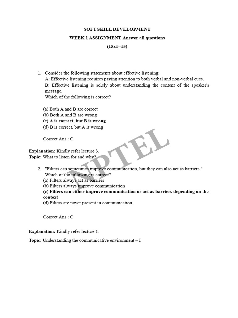 Soft Skill Development Assignment Week 1 | PDF | Communication ...