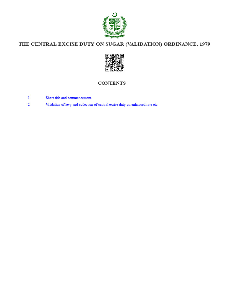 Central Excise Duty On Sugar (Validation) Ordinance, 1979 | PDF | Justice | Finance & Money ...