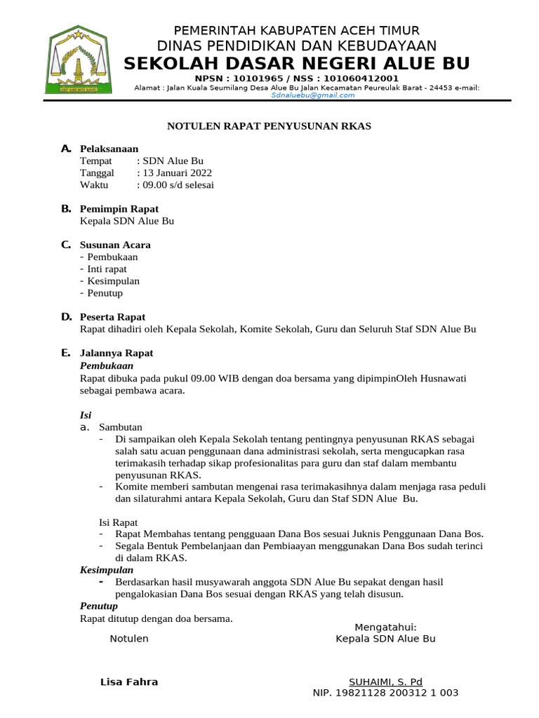 Notulen Rapat RKAS | PDF