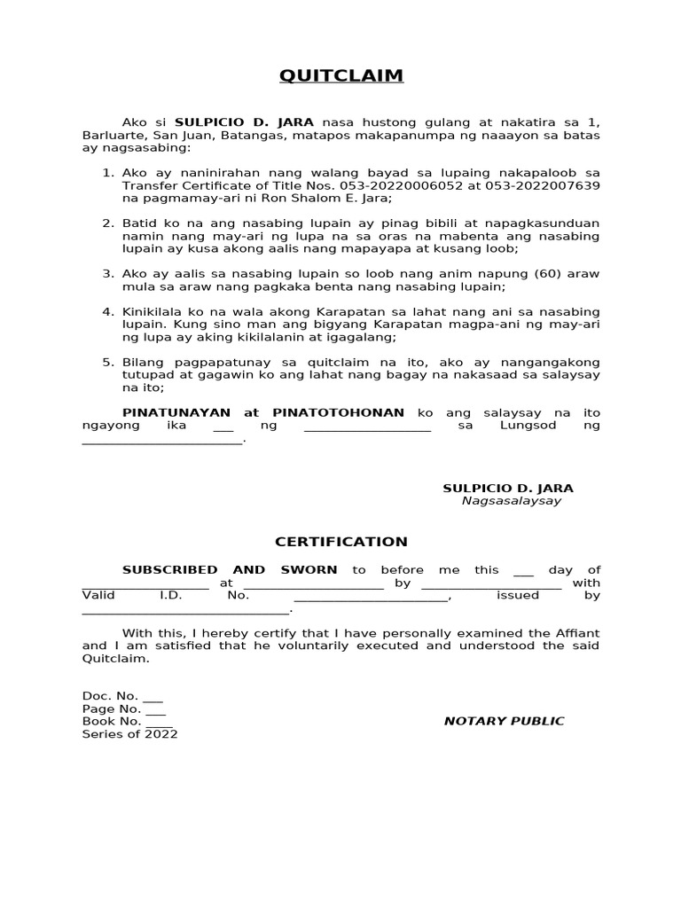 Tagalog Quitclaim Jara | PDF