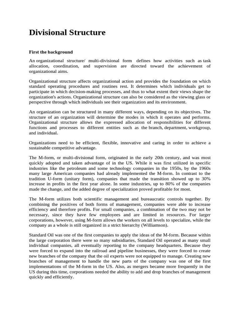 Divisional Structure - Group 2 | PDF | Organizational Structure ...