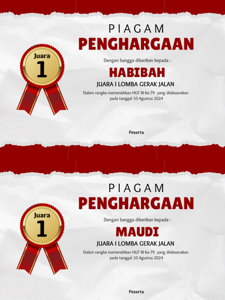 Piagam Penghargaan Lomba Sertifikat | PDF