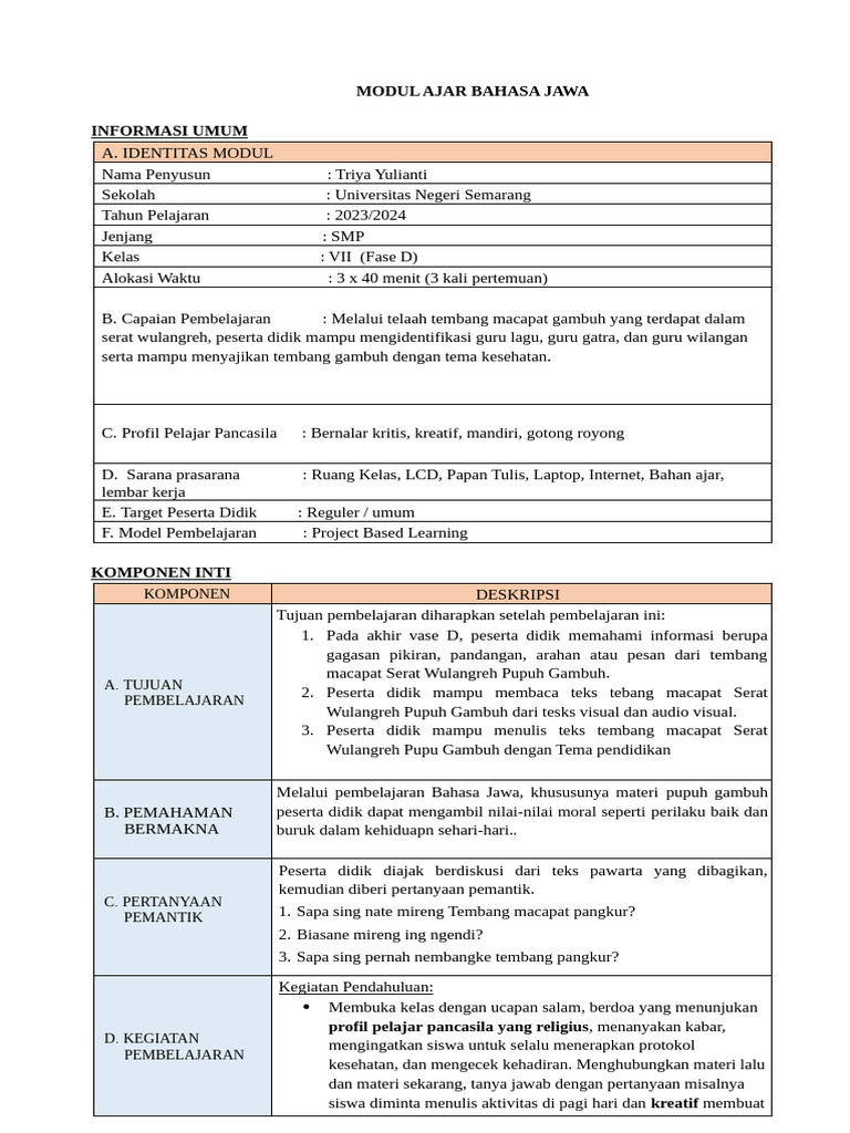 Modul Ajar Template | PDF
