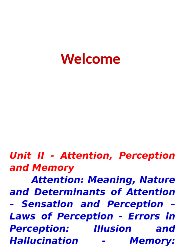 Unit II - ATTENTION, PERCEPTION | PDF