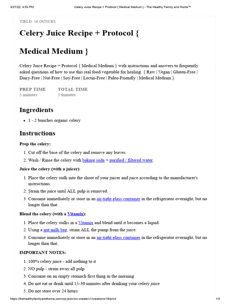Celery Juice Recipe + Protocol { Medical Medium } | PDF