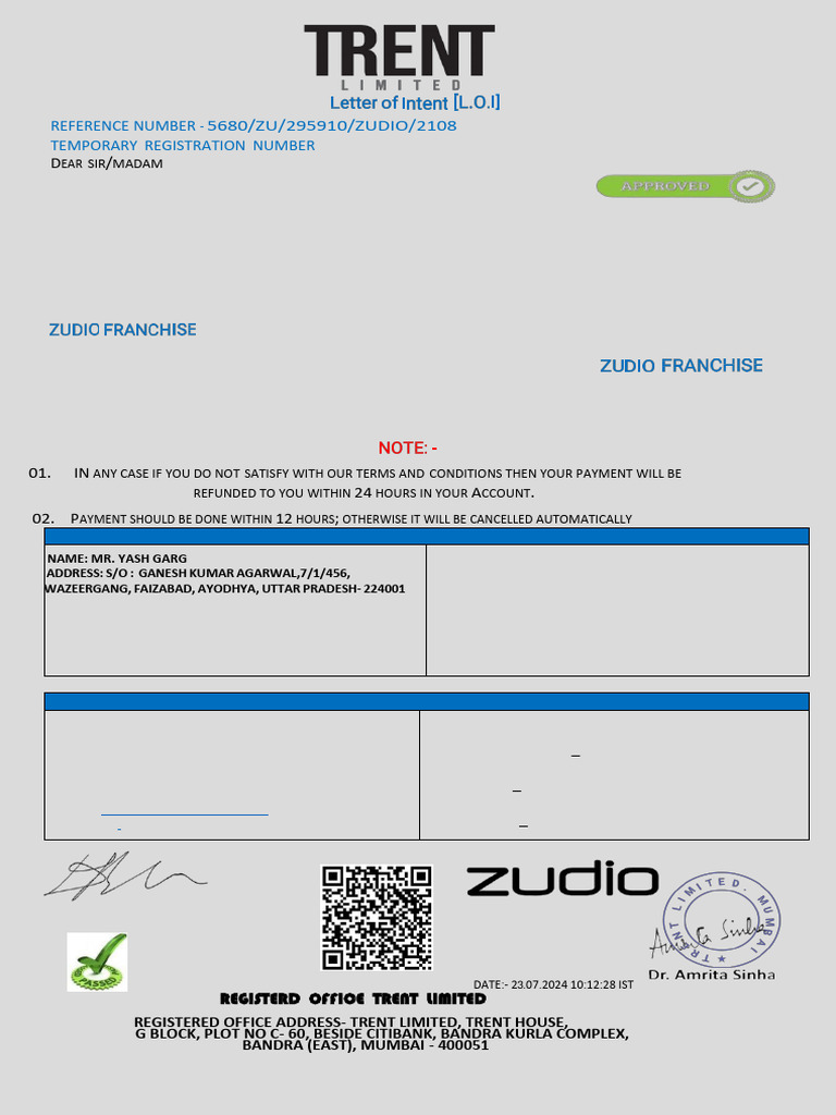 Mr. Yash Garg Approval Letter-2024 | PDF Mr. Yash Garg Approval Letter-2024 | PDF