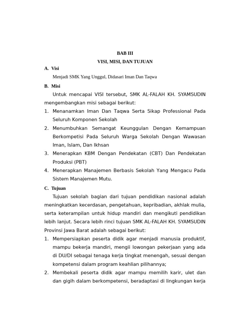 BAB III Visi, Misi, Dan Tujuan | PDF