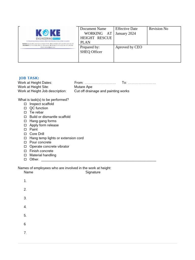 Rescue Plan Working at Height | PDF