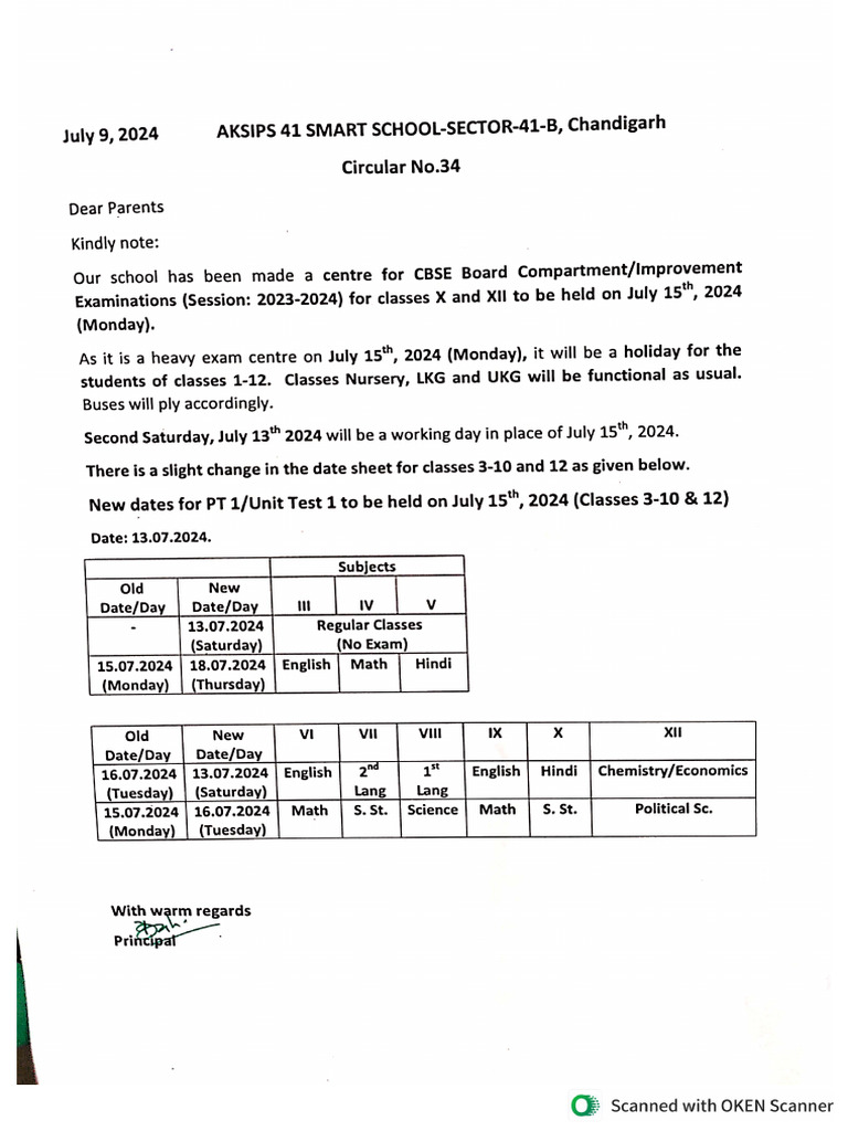 Cbse Improvement Holiday Circular. 34 | PDF