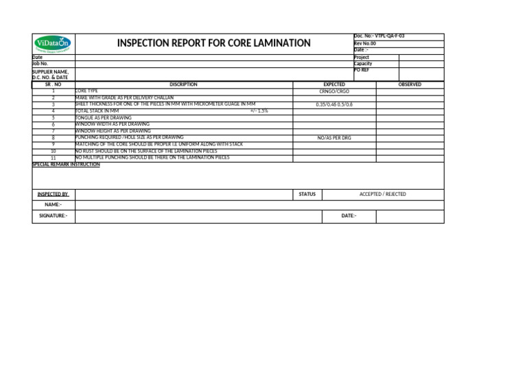 Core Lamination Checklist | PDF