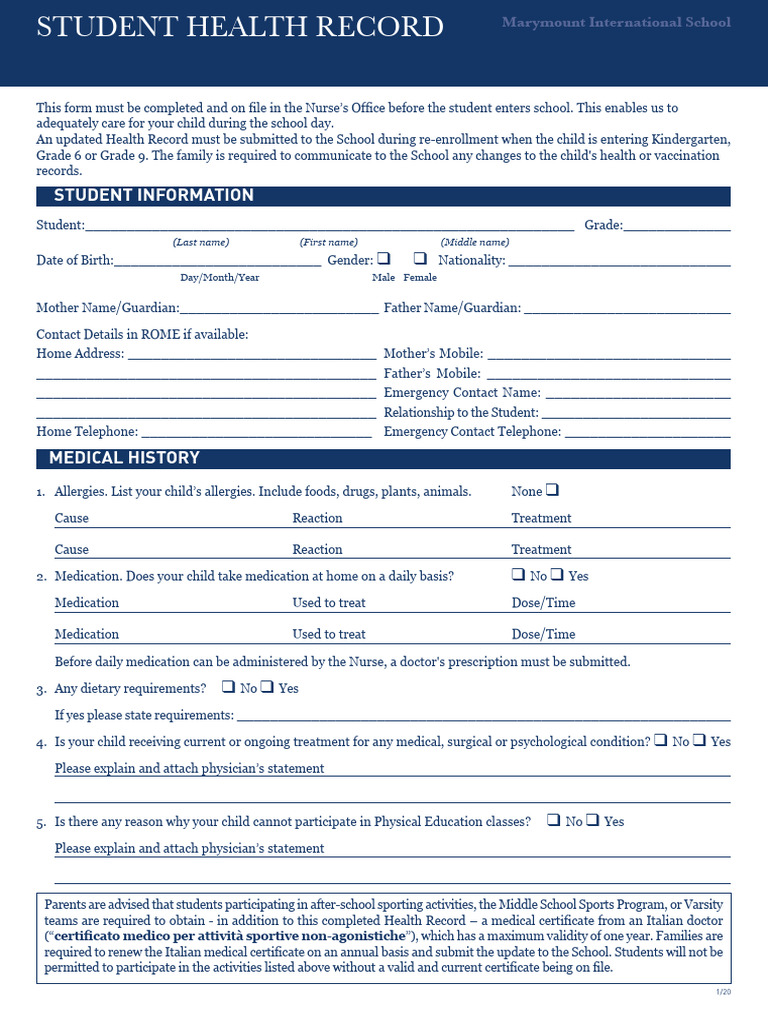 Fillable Health Record | PDF