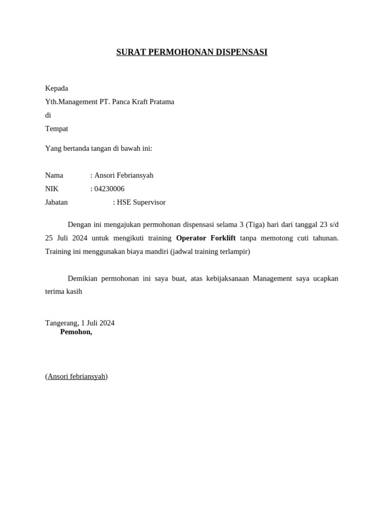 6 Contoh Surat Permohonan Dispensasi Yang Resmi Baik Dan Benar Format ...