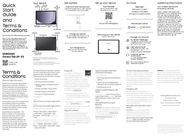 VZW Tab A9plus EN QSG TC 111423 Final | PDF