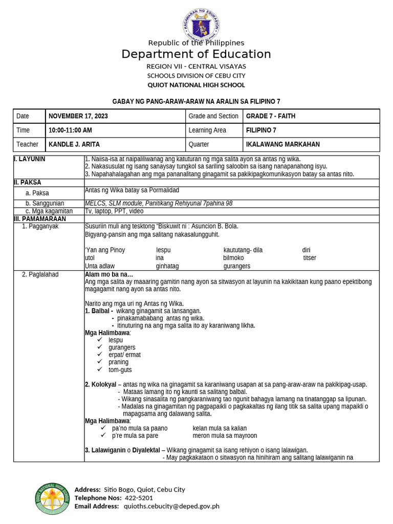 LESSON PLAN_CO2 SY 22-23 | PDF