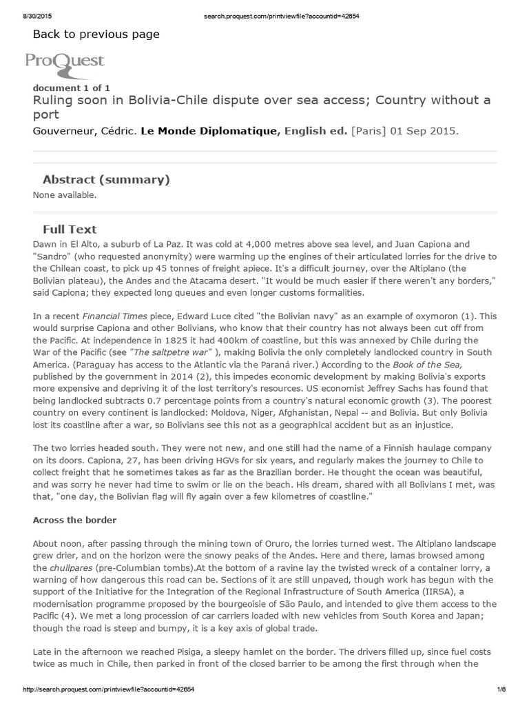 Ruling Soon in Bolivia Chile Dispute Over Sea Access | PDF