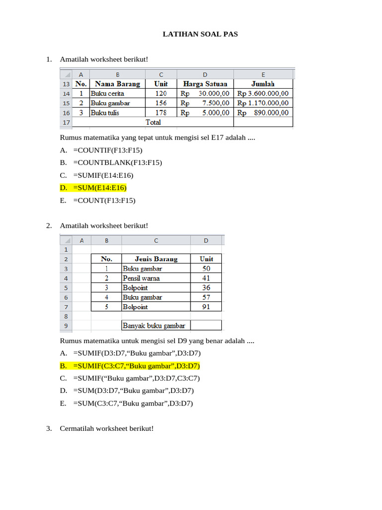 Latihan Soal Pas Spreadsheet | PDF