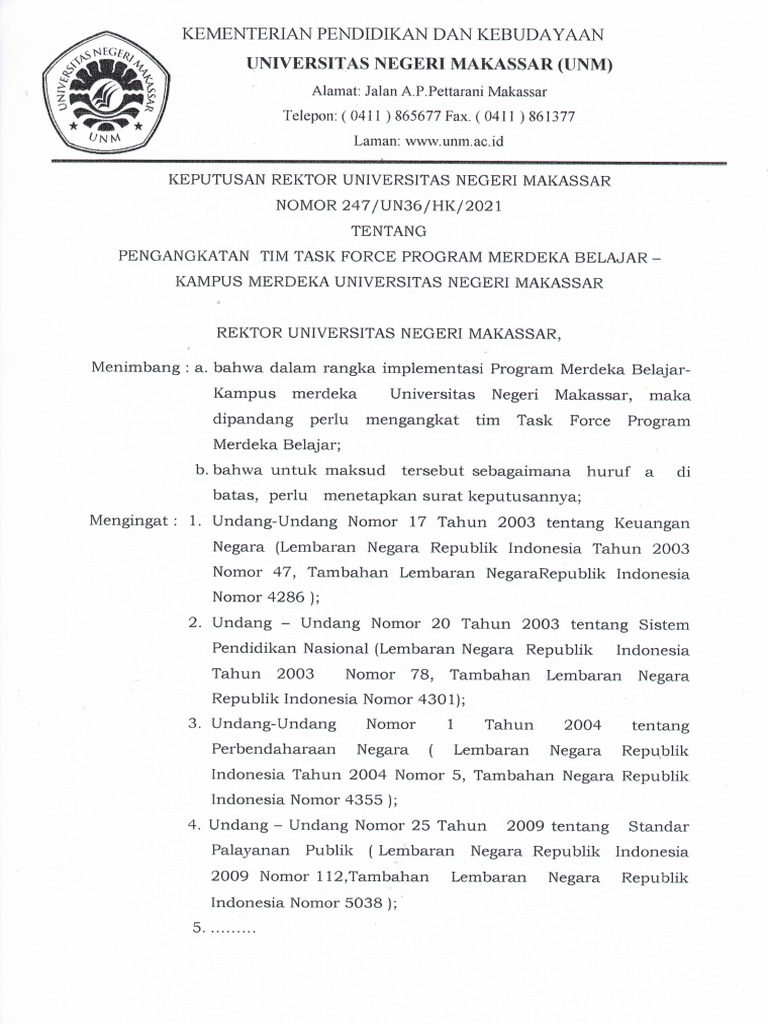 SK Tim Task Force MB-KM 2021 | PDF