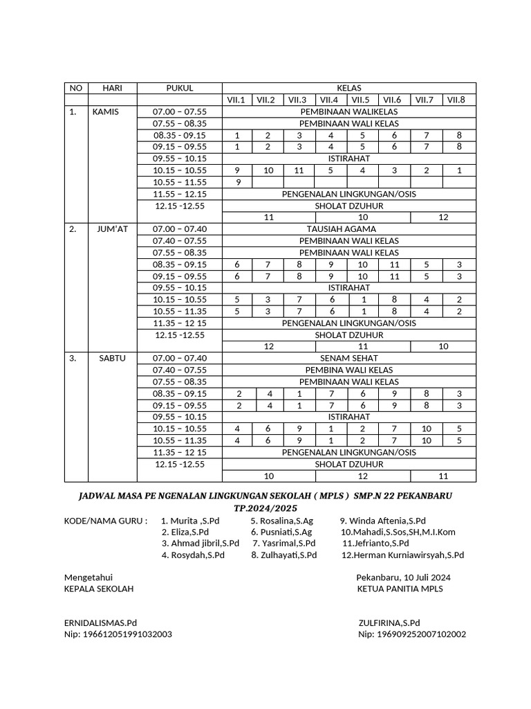 Jadwal Kegiatan Mos 2 | PDF