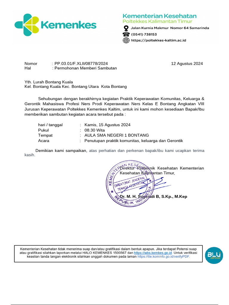 Surat Permohonan Sambutan Penutupan Lurah | PDF