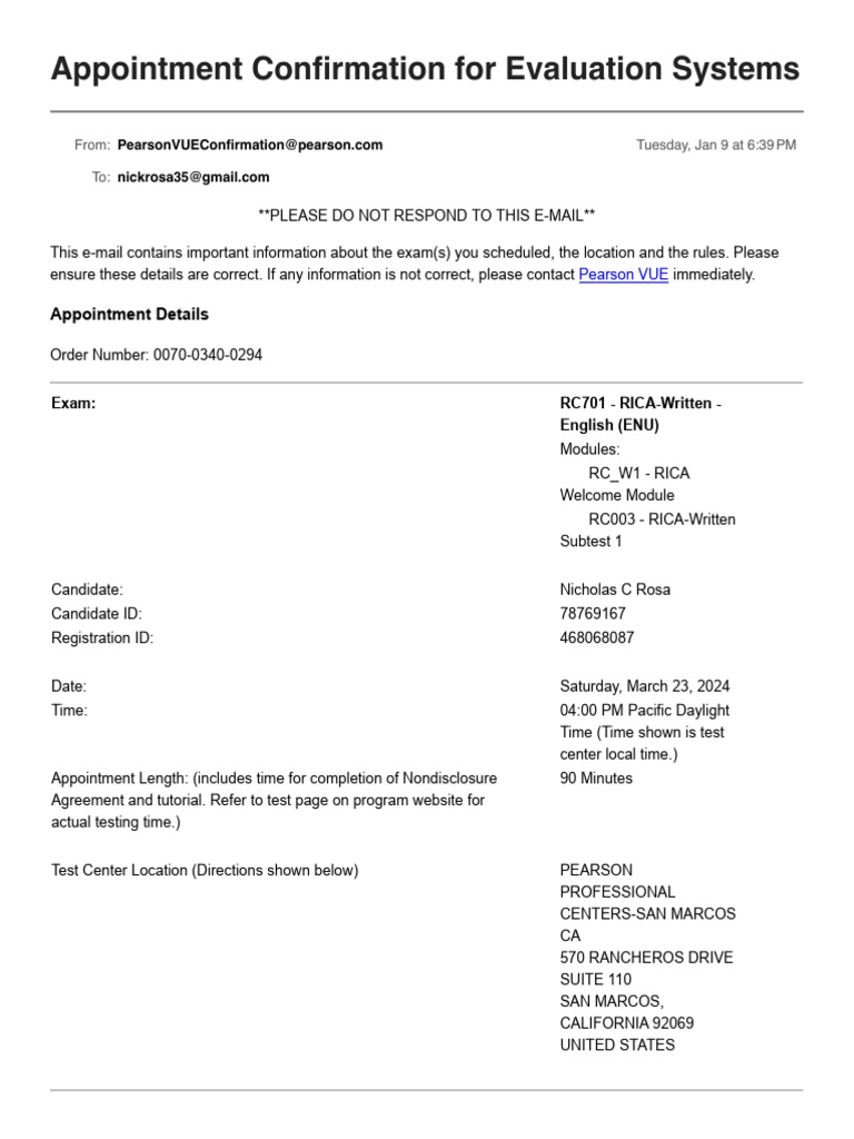 Appointment Confirmation for Evaluation Systems | PDF