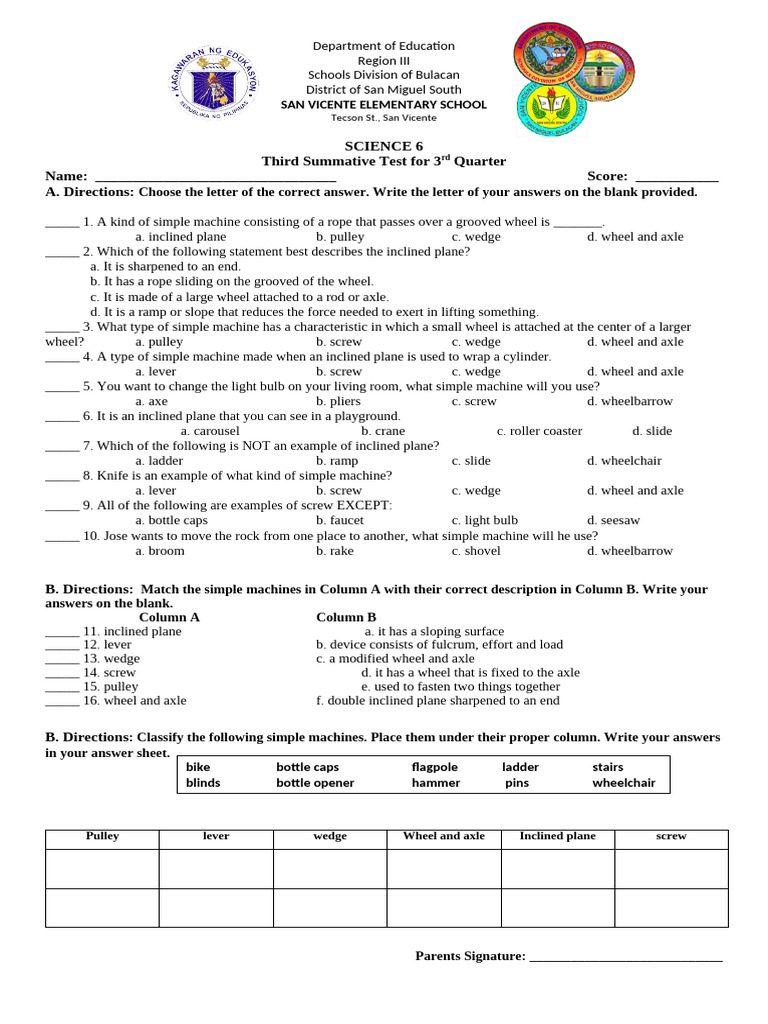 Q2 3rd Sum. in Sci. 6 | PDF | Machines | Lever