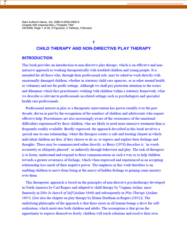 1 Child Therapy and Non-Directive Play Therapy | PDF