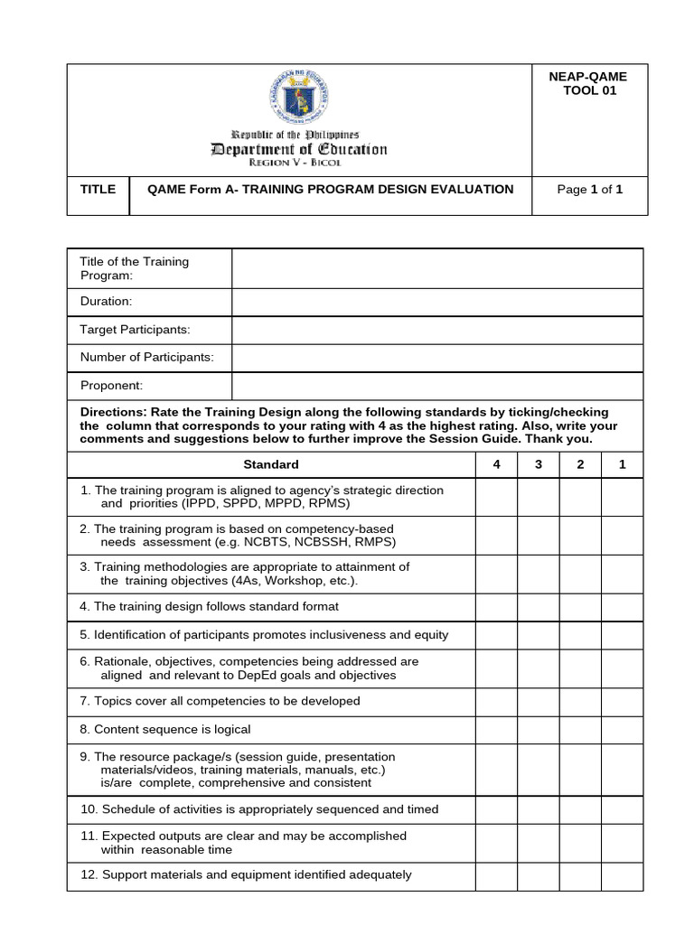 NEAP-QAME TOOL 01.QAME Form A - TRAINING PROGRAM DESIGN EVALUATIONpdf | PDF