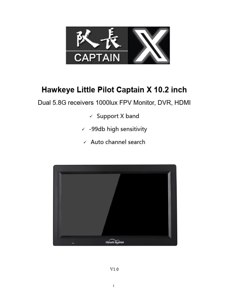 Hawkeye Captain X 10 2 Inch 5 8G FPV Monitor High Sense 99DB V1 | PDF | Video | Menu (Computing)
