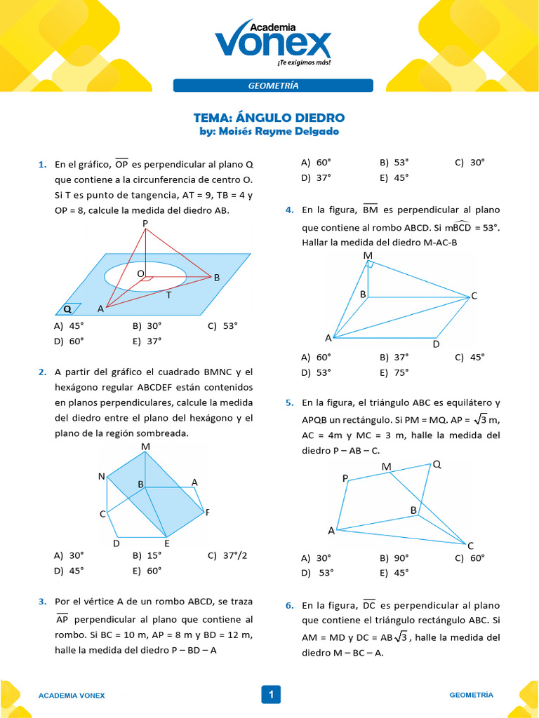 Unmsm - Geometría - Ángulo Diedro - Academia Vonex | PDF