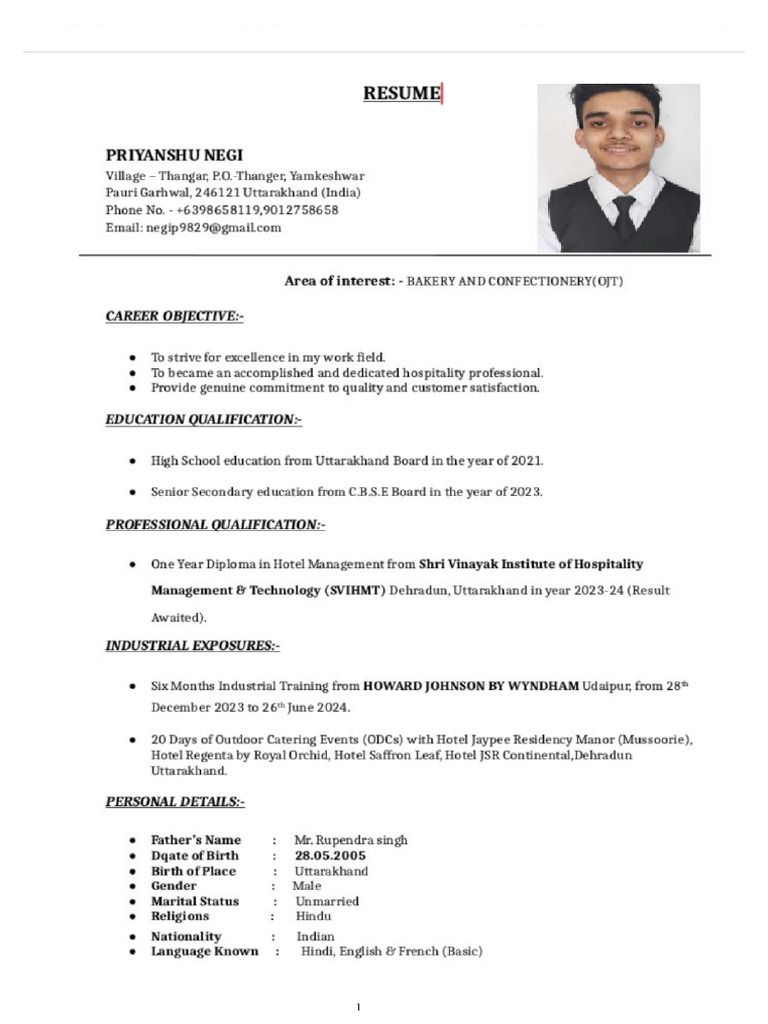 Priyanshu Negi Resume So Rupendra Singh | PDF