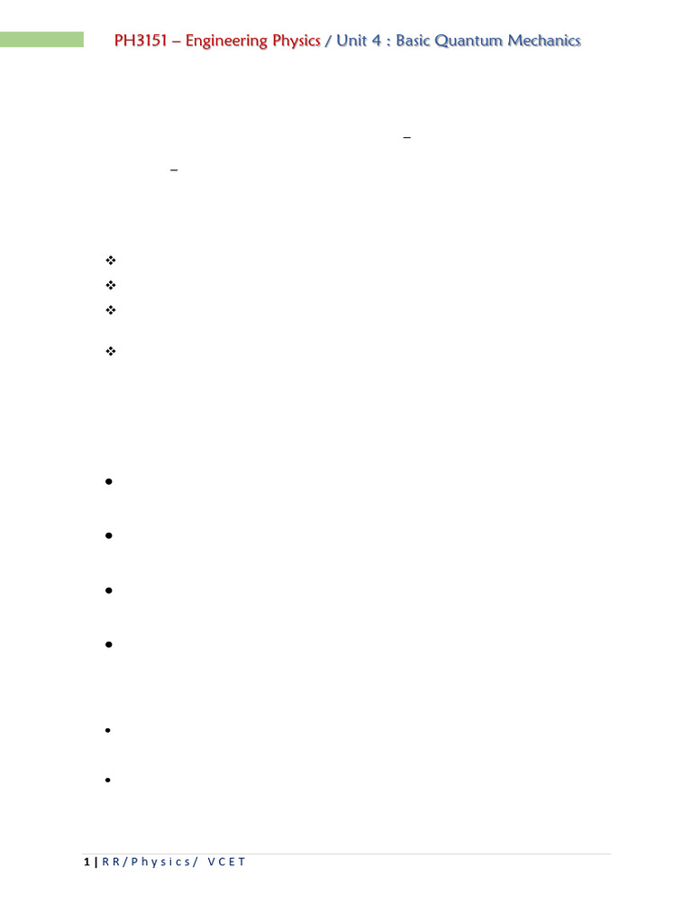 Phy Unit 4 Basic Quantum Physics Reg 2021 1 | PDF
