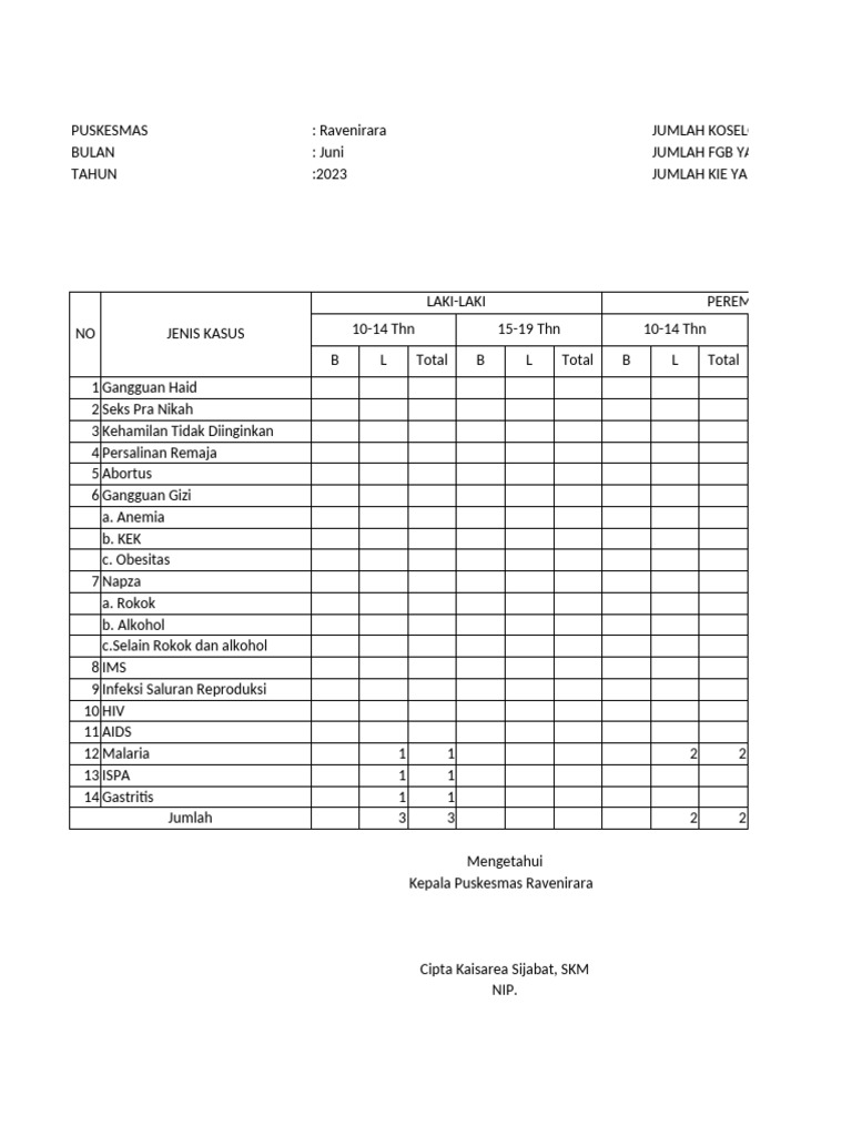 Form Laporan PKPR JUNI23 | PDF