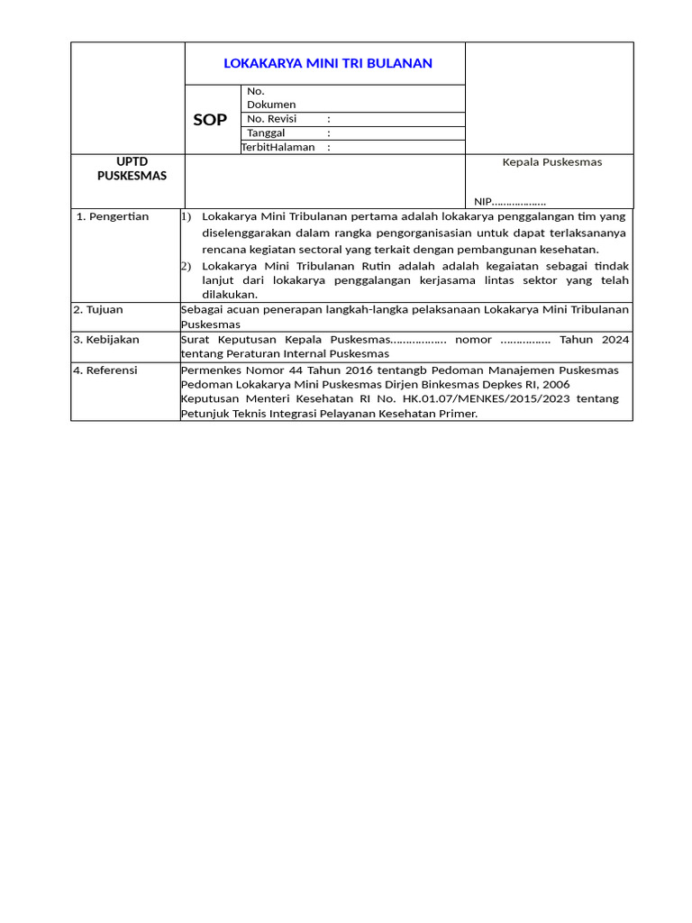 SOP Lok Mini 3 Bulanan | PDF