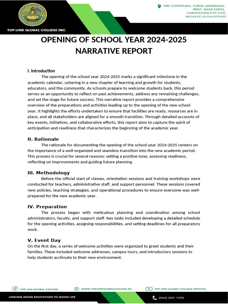 Opening Class Narrative Report | PDF | Teachers | Learning