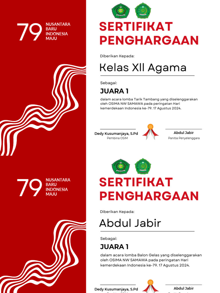 Merah Putih Simpel Modern Sertifikat Lomba 17 Agustus Piagam_20240819 ...
