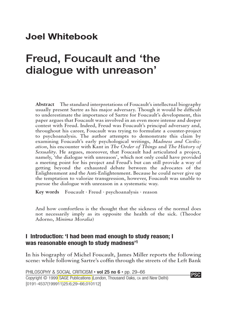 Whitebook - Freud, Foucault and The Dialouge With Unreason | PDF