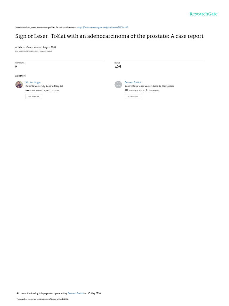 Sign of Leser-Trélat With An Adenocarcinoma of The Prostate: A Case ...