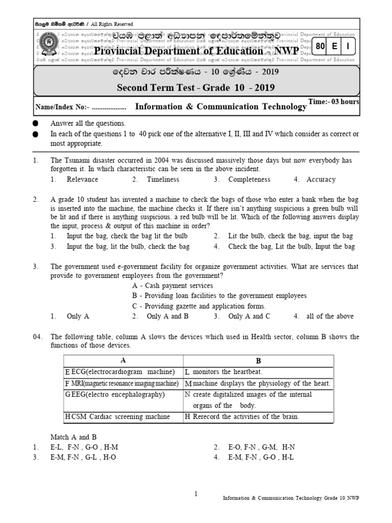 Grade 10 ICT Past Papers | PDF