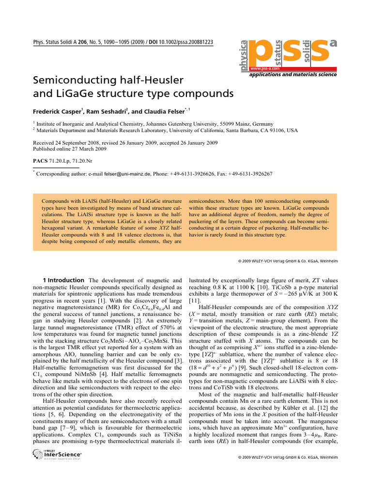 Casper - Semiconducting Half Heusler and LiGaGe Structure Type ...