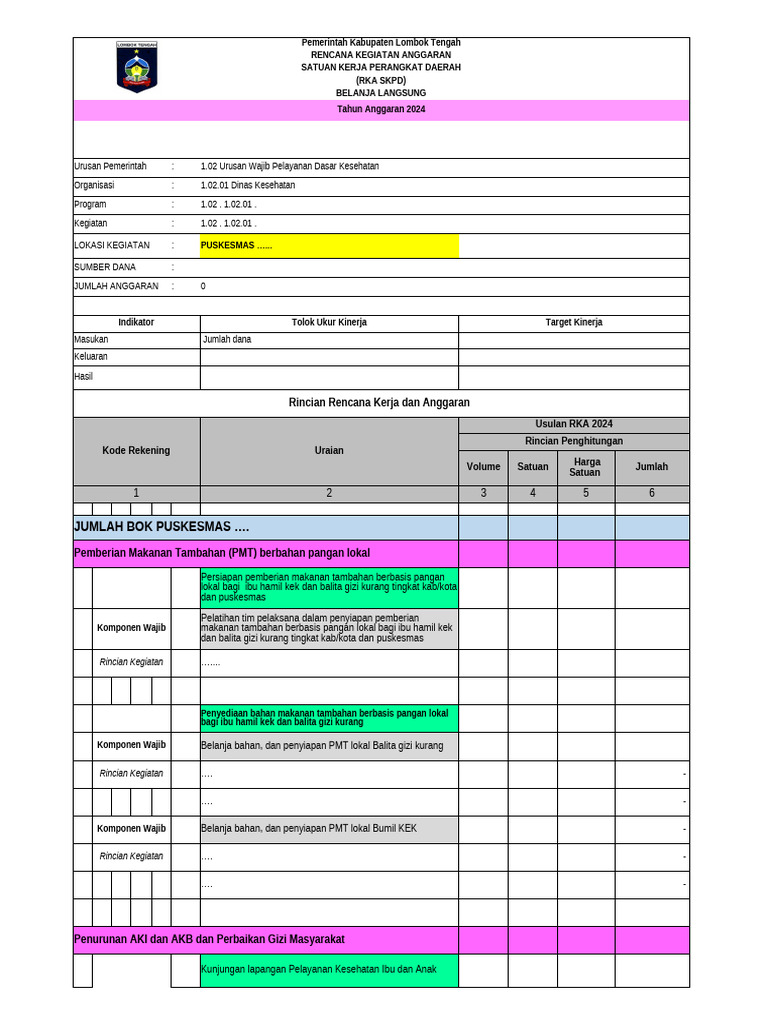 Format Rka Bok Puskesmas 2024 | PDF
