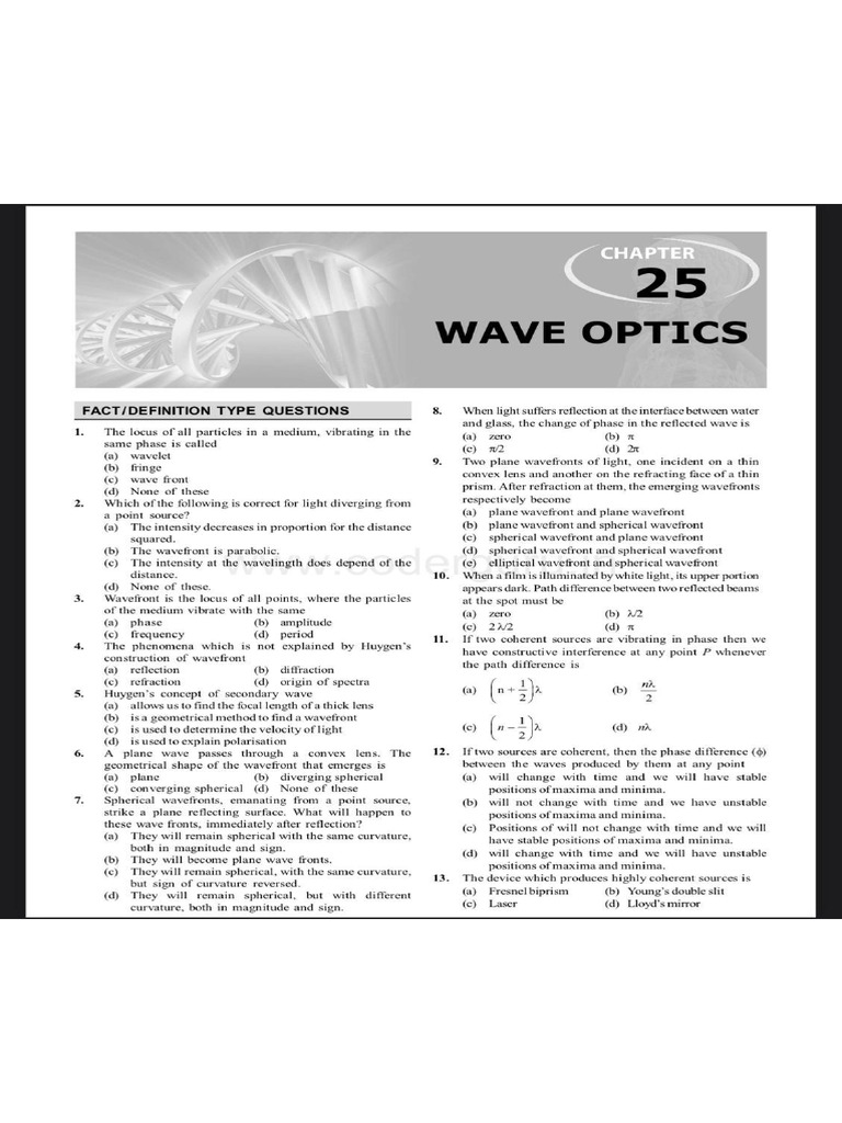 Wave Optics - Assignment - 01 | PDF