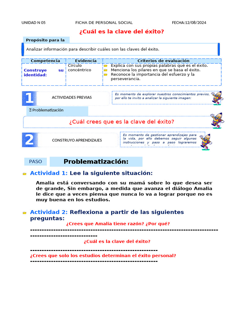 LUNES 12 FICHA PERSONAL SOCAL Cuál es la clave del éxito | PDF