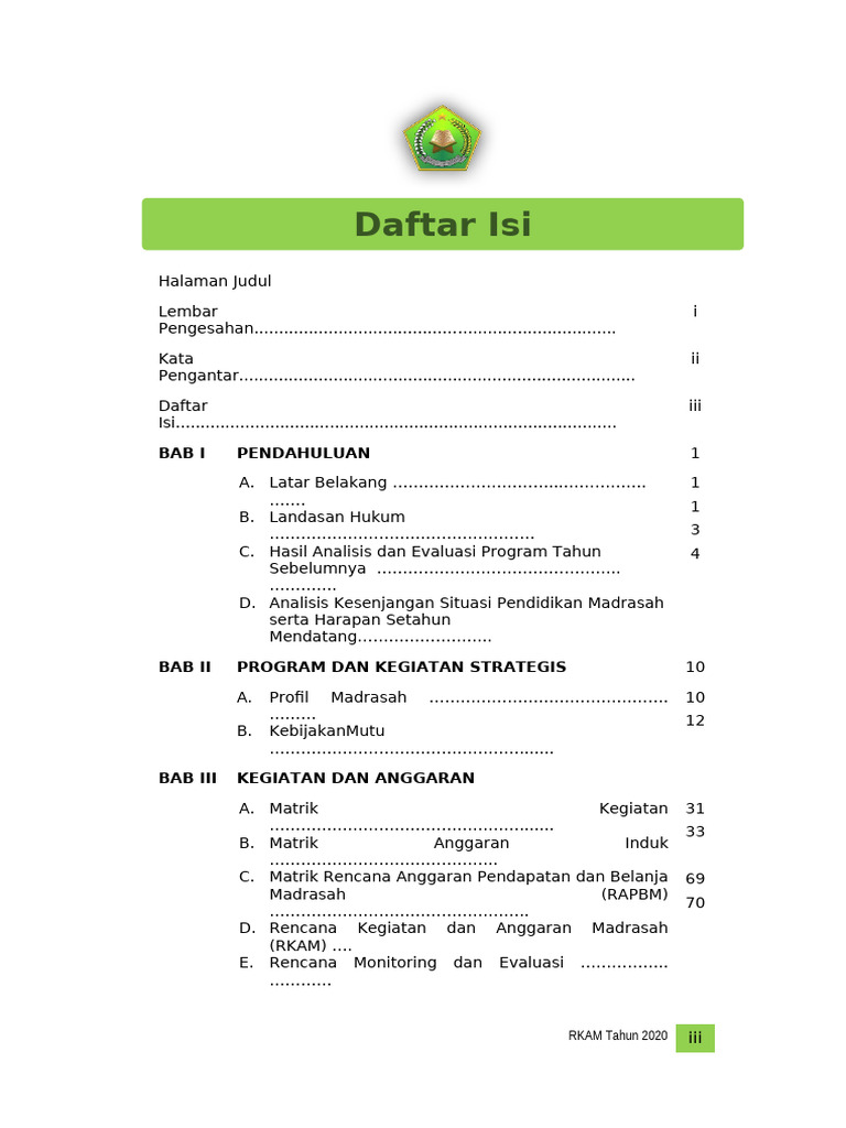 Daftar Isi RAKM-APBM | PDF