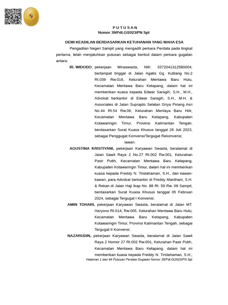 Putusan 39 PDT.G 2023 PN SPT 20240820233456 | PDF