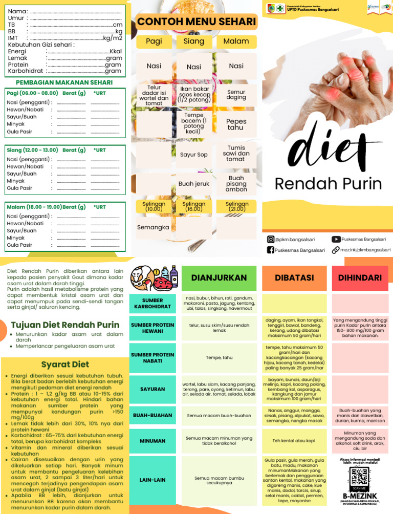 Leaflet Diet Rendah Purin | PDF