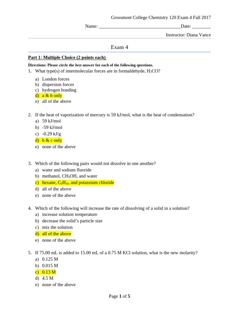 120 Exam 4 Fa17 Key | PDF | Potassium Chloride | Science & Mathematics