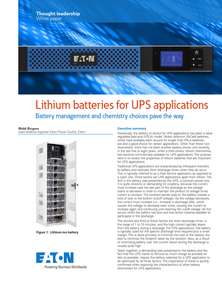 Eaton Lithium Battery White Paper WP162003EN | PDF