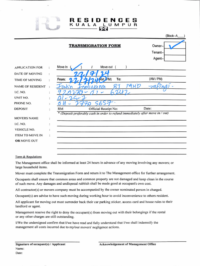 Moving Application Guidelines for Residents | PDF