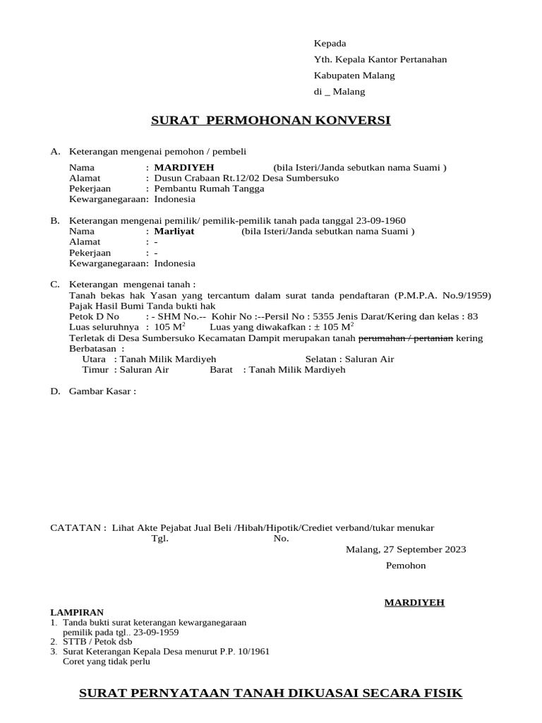 Contoh Blanko Wakaf Desa Dasar Letter C | PDF