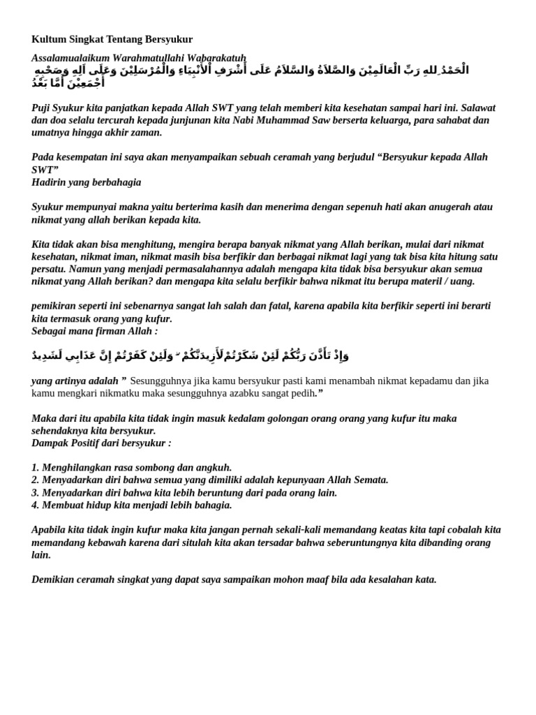 Kultum Singkat Tentang Bersyukur | PDF